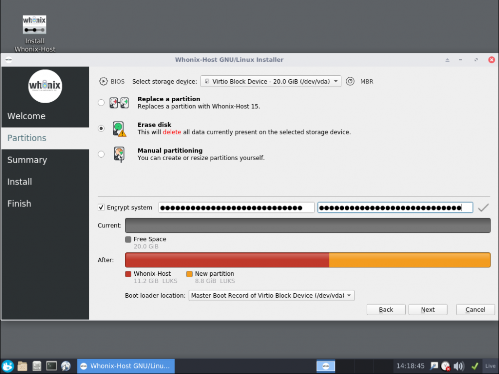 Whonix-Host Operating System Live ISO, Whonix-Host Installer